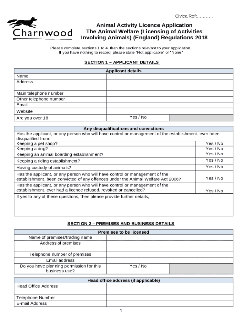 Animal Activity Licence Application 2023. ... Doc Template | pdfFiller