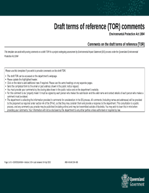 Comments on the draft terms of reference (TOR). This template can ...