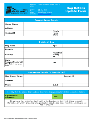 Dog Details Update Doc Template | pdfFiller