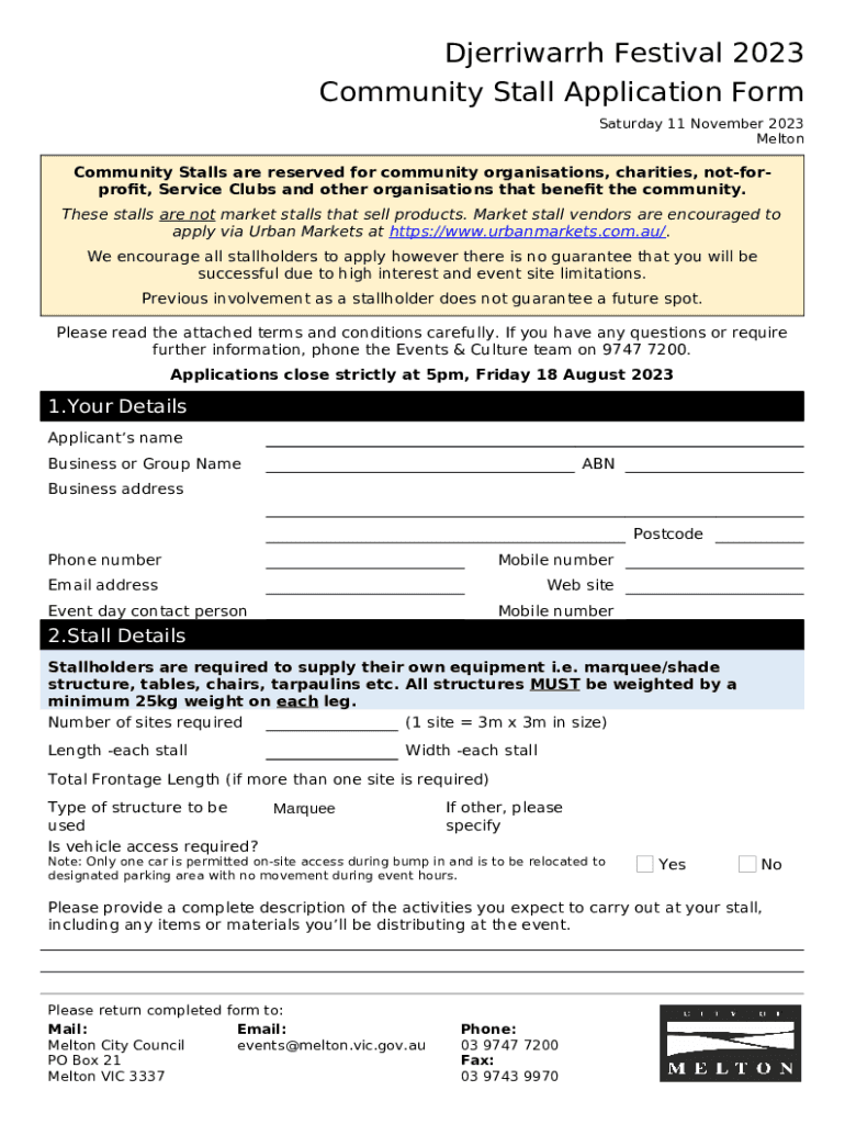 2023-djerriwarrh-festival-community-stall-application-. ... Doc Template | pdfFiller