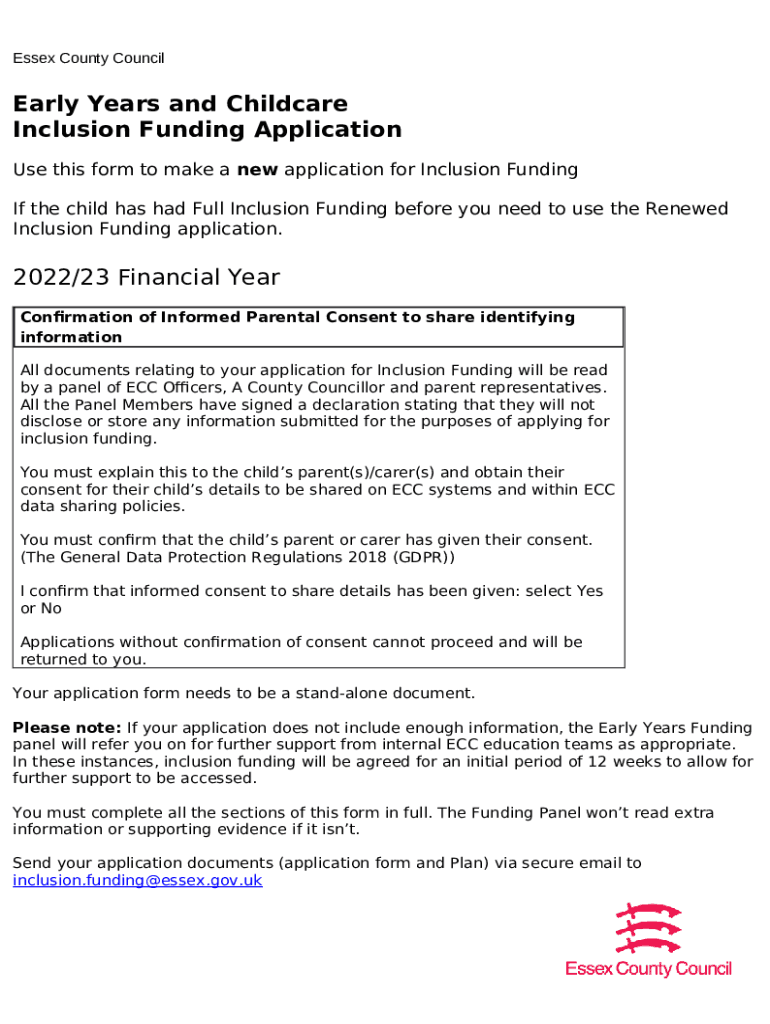 Inclusion Funding Application - Essex Early Years and Childcare Doc ...