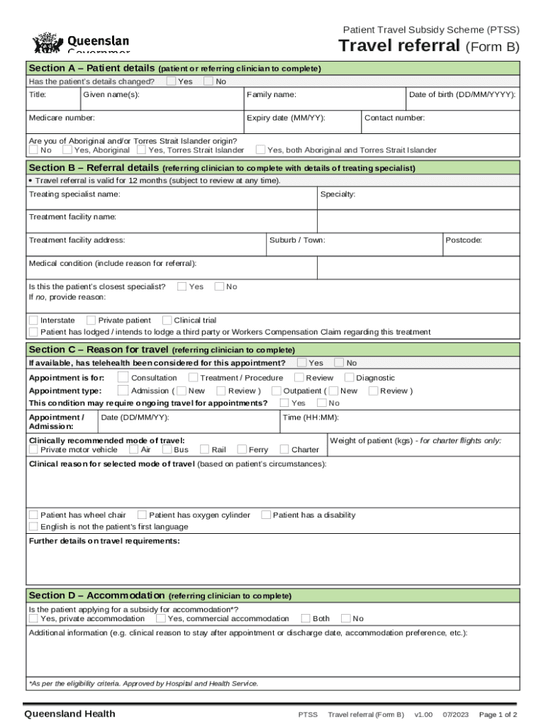 PTSS B - Travel Referral - Online version Doc Template | pdfFiller