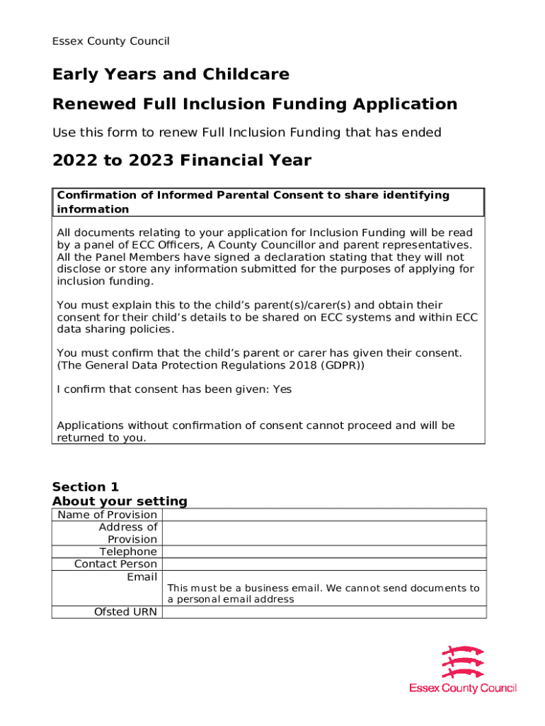 Renewed full inclusion funding - Early Years and Childcare Doc Template ...