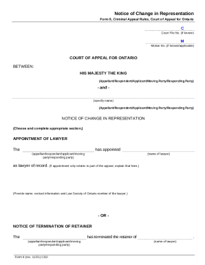 9. Notice of Change in Representation - ontariocourts on Doc Template ...