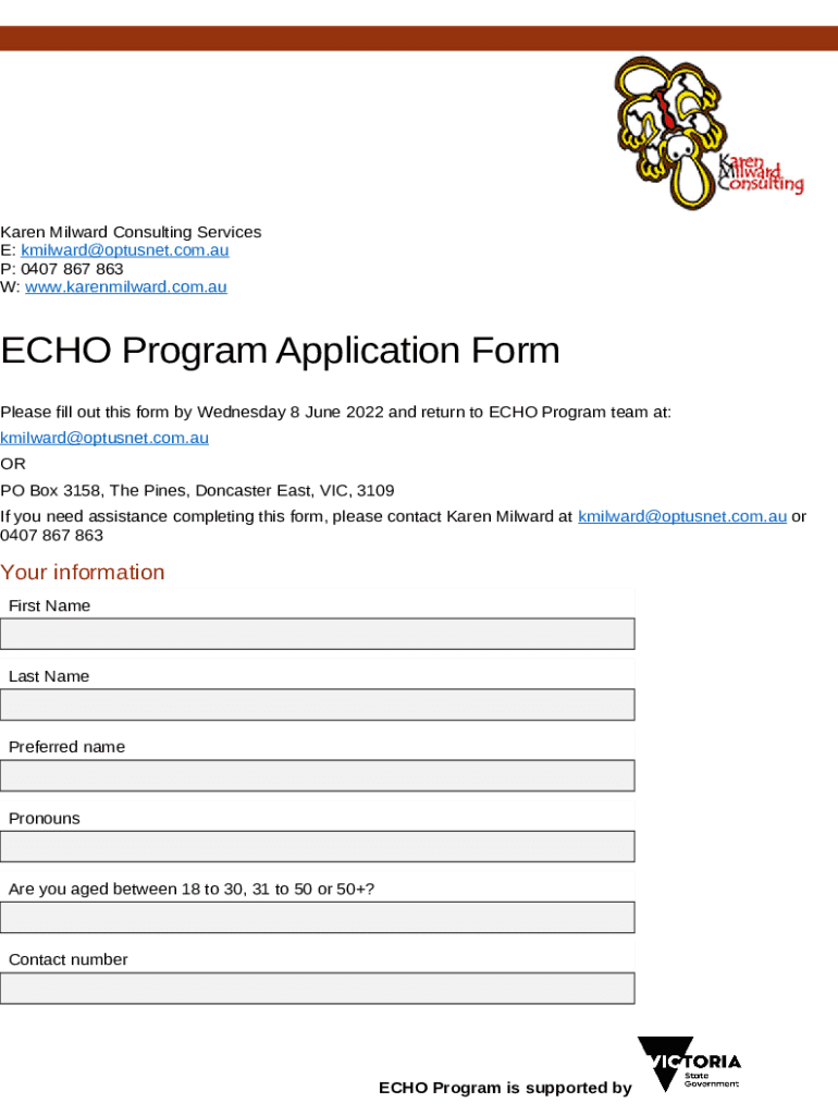 ECHO Program Application . ECHO Program Application Doc Template | pdfFiller