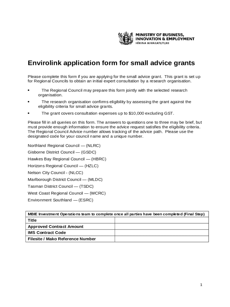 Envirolink small advice grant application Doc Template | pdfFiller