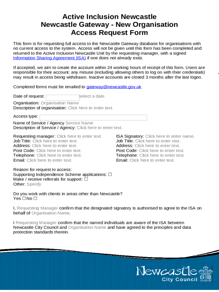New Organisation Access Request Doc Template | pdfFiller