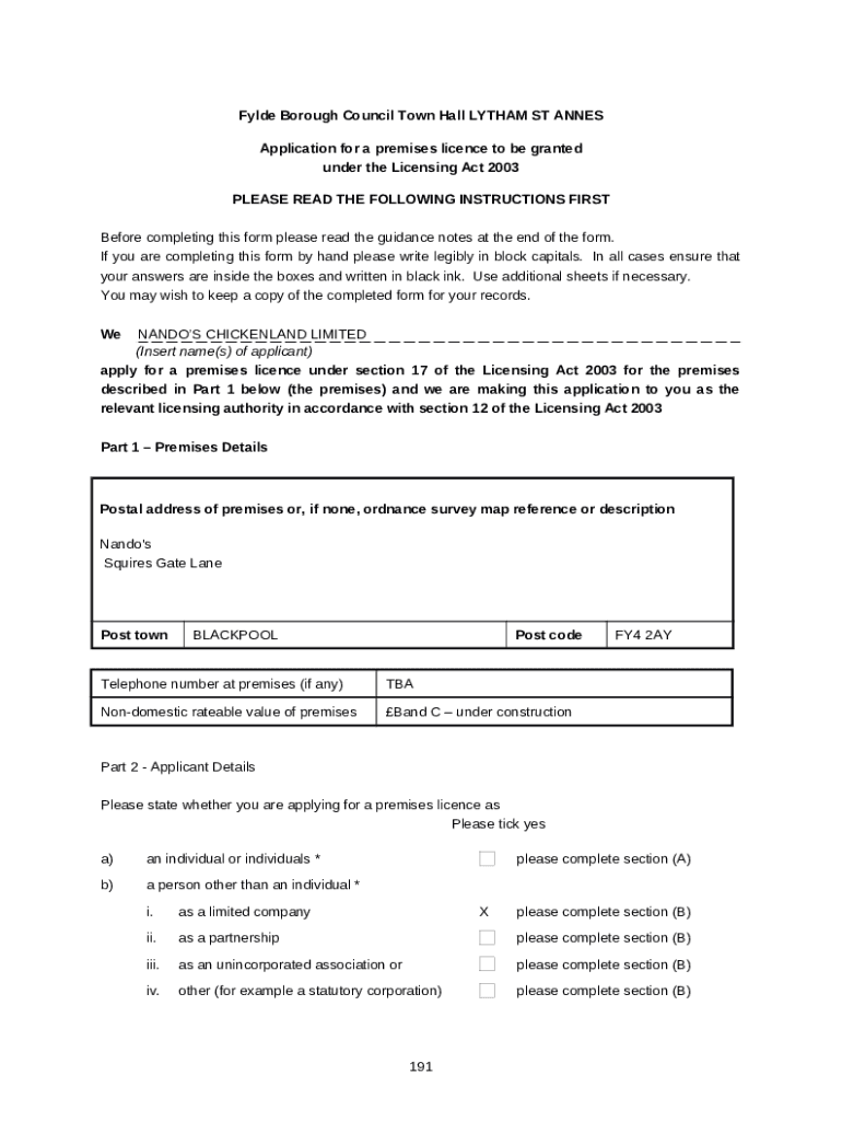 Nandos-Application-for-Premises-Licence- ... Doc Template | pdfFiller