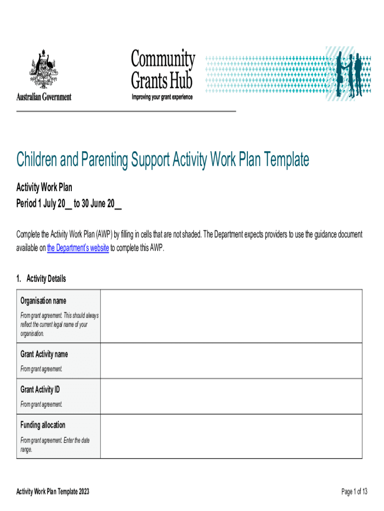 Fillable Online Children and Parenting Support Activity Work Plan ...
