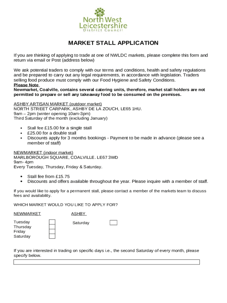 Application for a market stall licence from North West ... Doc Template ...