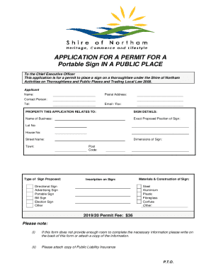 Fillable Online APPLICATION FOR PORTABLE SIGN PERMIT* Form # ... Fax ...