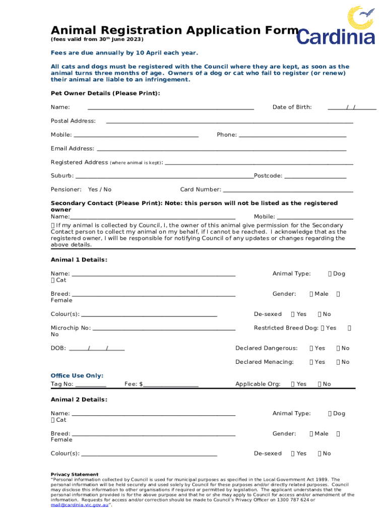 Compliance Services - 2020 2021 - Animal Registration Doc Template ...