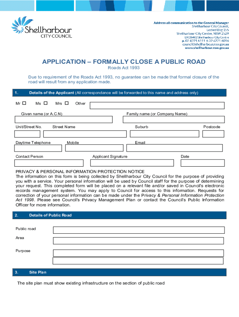 Fillable Online Temporary Closing of Public RoadsCork County Council ...