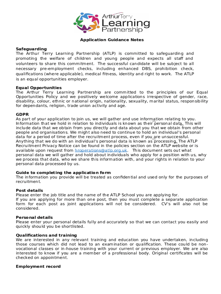 ATLP Guidance Notes for completing Application Doc Template | pdfFiller