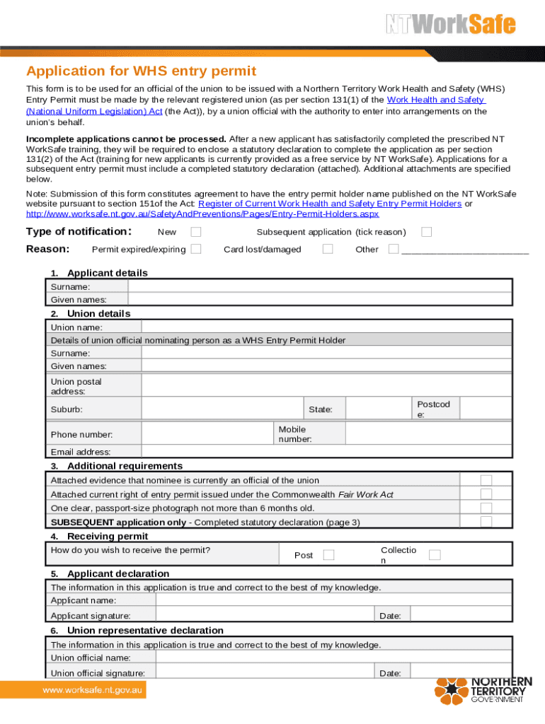 Apply for a WHS entry permit ( F42A) Doc Template | pdfFiller