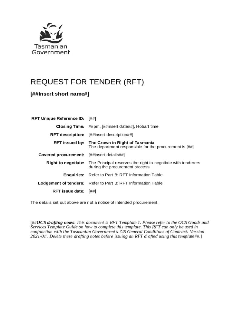 Request for Tender (RFT) - Fairmarkit Doc Template | pdfFiller