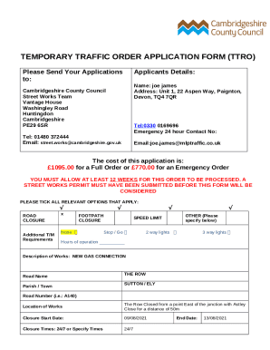 TEMPORARY TRAFFIC ORDER APPLICATION ( ... Doc Template | pdfFiller