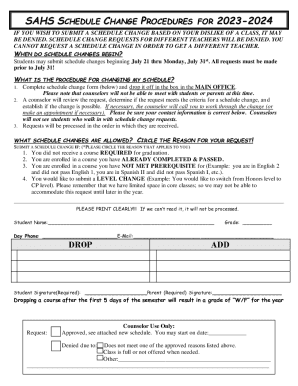 Fillable Online PHS Student Schedule Change Request Form 2023-2024 ...