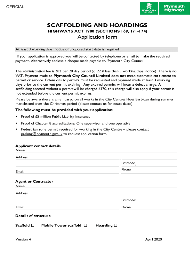 Fillable Online SCAFFOLDING AND HOARDINGS - Application form Fax Email ...