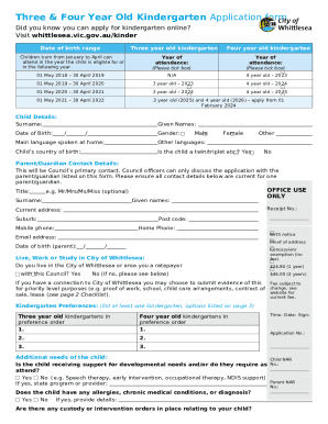 Kindergarten Application (DOCX) Doc Template | pdfFiller