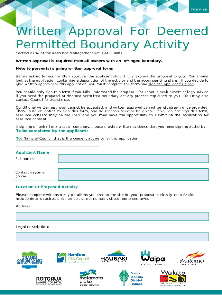 8b Written Approval for Deemed Permitted Boundary Activity Doc Template | pdfFiller