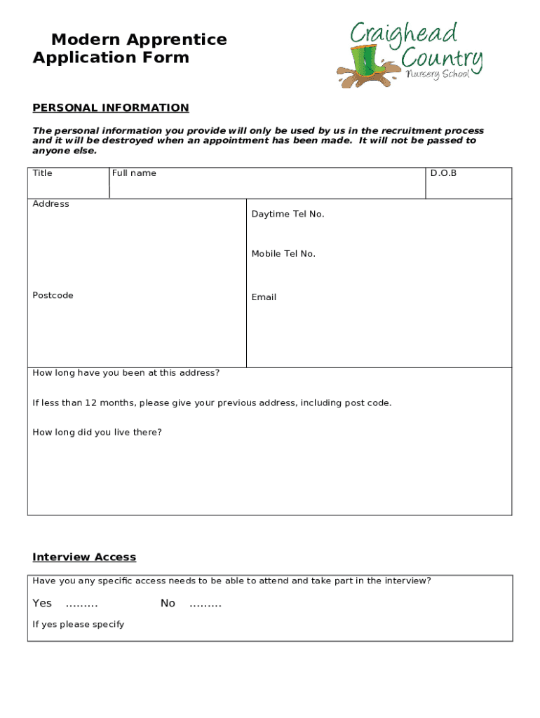 Modern Apprentice Application Doc Template | pdfFiller