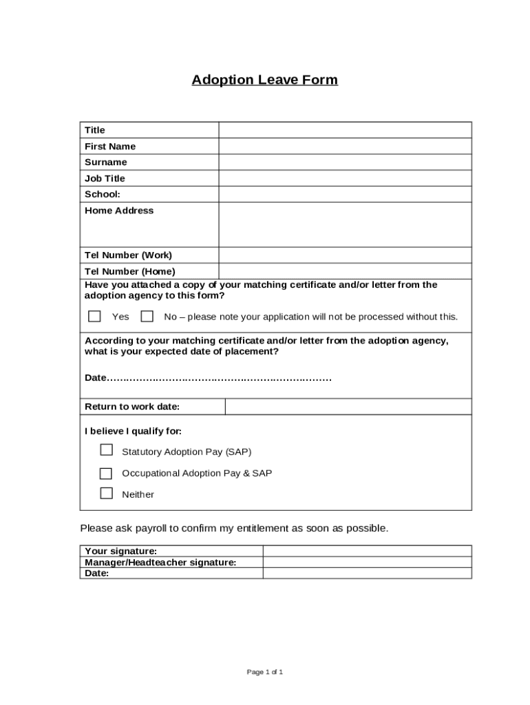 Sample letter of notice for adoption leave and pay to an ... Doc ...