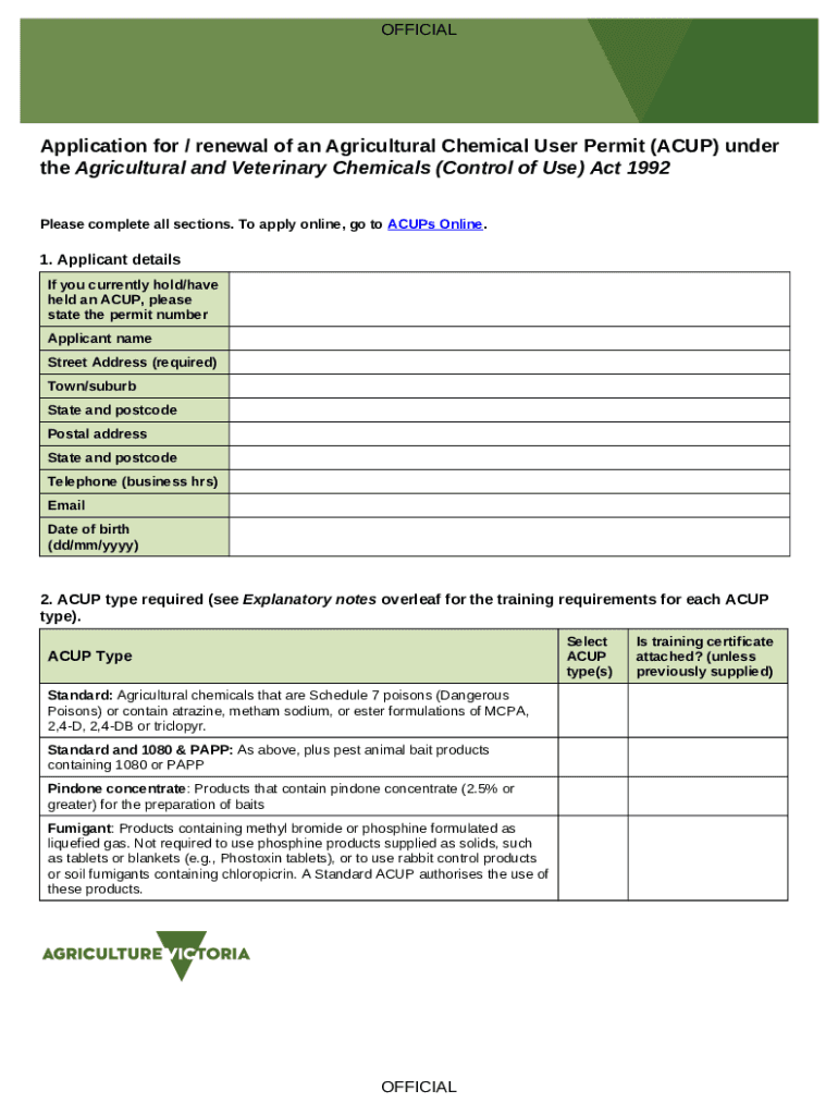 Application for an Agricultural Chemical User Permit (ACUP) Doc ...