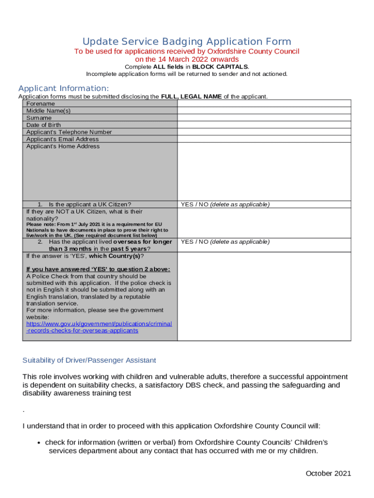 Update Service Badging Application Doc Template | pdfFiller