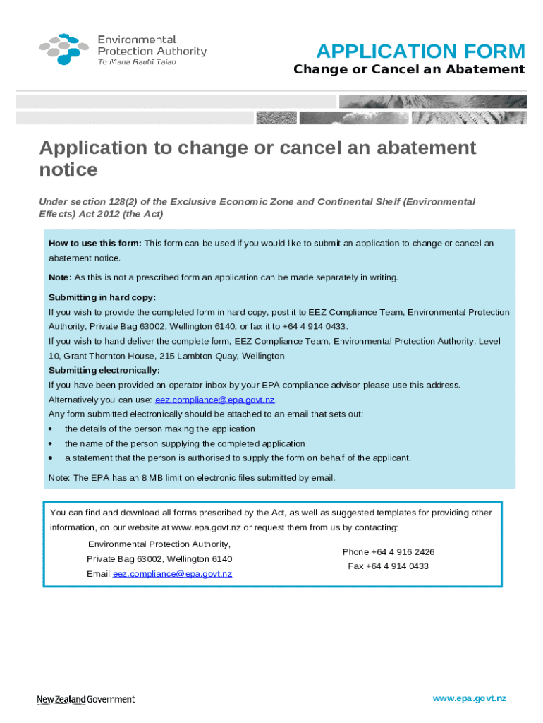 Application to change or cancel an abatement notice Doc Template | pdfFiller