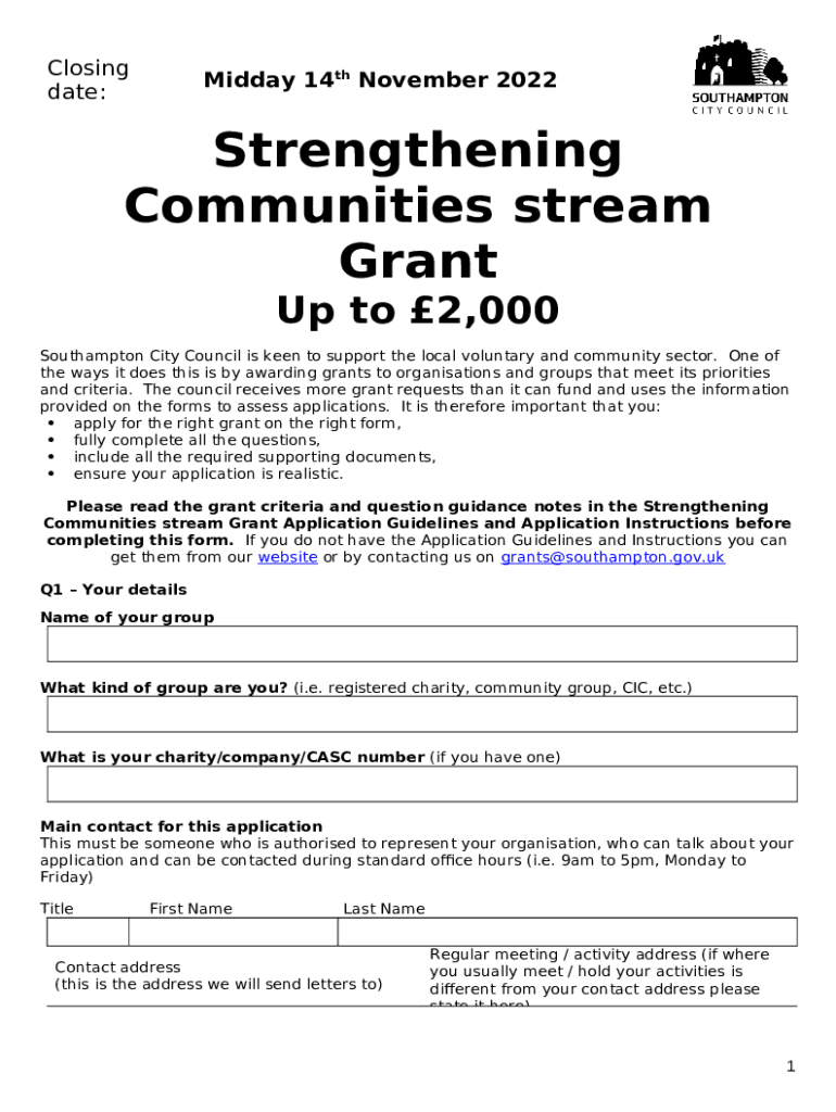 Strengthening Communities stream - Application Doc Template | pdfFiller