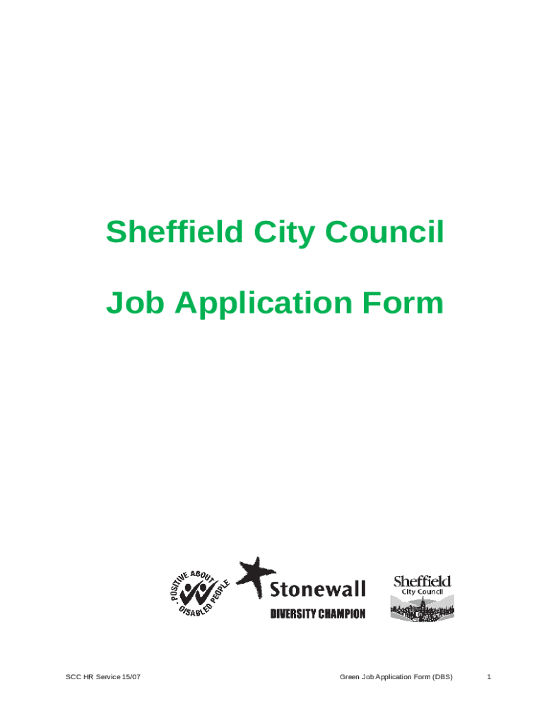 Sheffield City Council Job Application Doc Template | pdfFiller