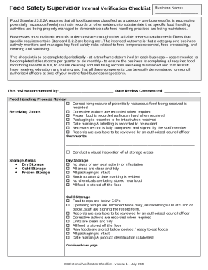 Food Safety Supervisor Internal Verification Checklist Doc Template ...