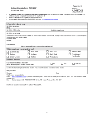 Fillable Online Labour Link elections 2019-2021 Candidate form Fax ...