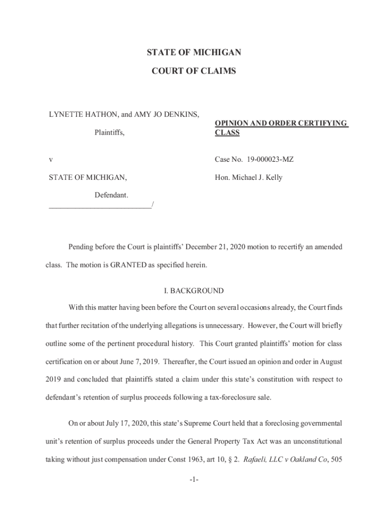 Fillable Online state of michigan court of claims - Miller Law Firm Fax ...
