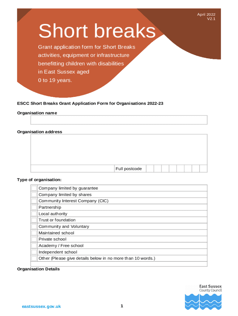 escc-short-breaks-grant-application--2020. ... Doc Template | pdfFiller