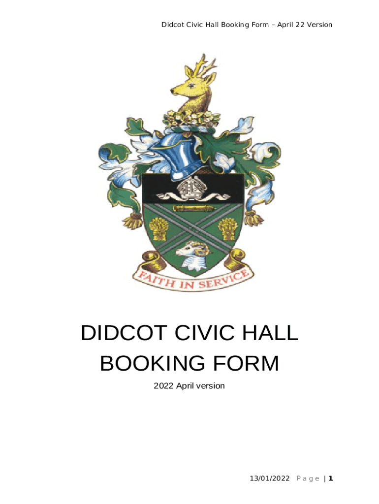 Didcot Civic Hall Booking 2022 Doc Template | pdfFiller