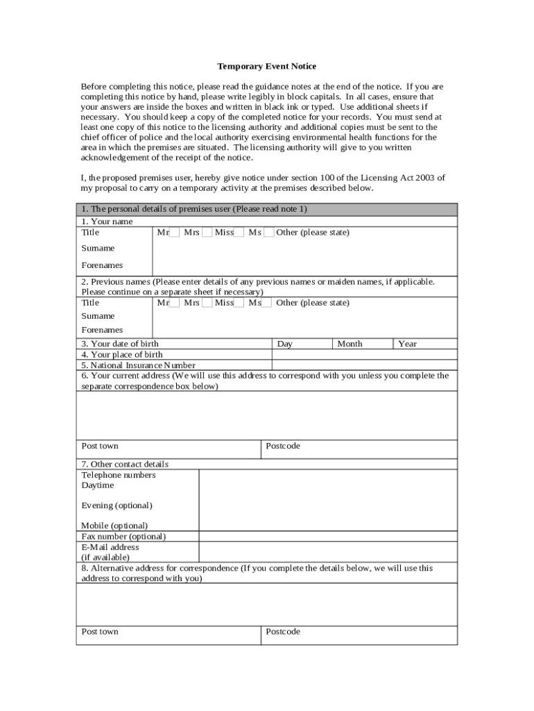 Appendix A: Copy of the temporary event notice , ... Doc Template ...