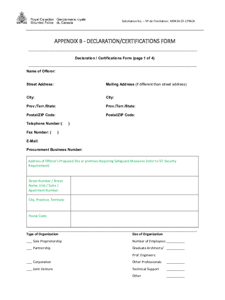 Fillable Online APPENDIX B - DECLARATION/CERTIFICATIONS FORM Fax Email Print - pdfFiller