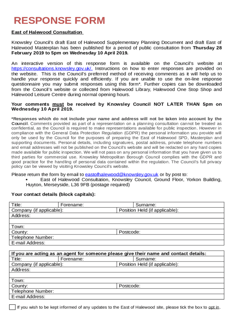 COMMENTS - Knowsley Consultation Portal Doc Template | pdfFiller