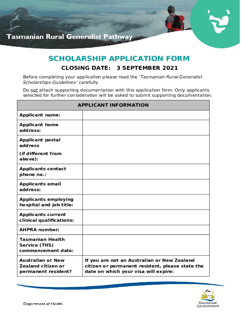 SCHOLARSHIP Application Doc Template | pdfFiller
