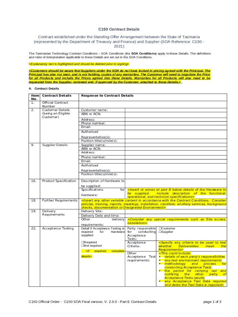 New C150 Official Order Doc Template | pdfFiller