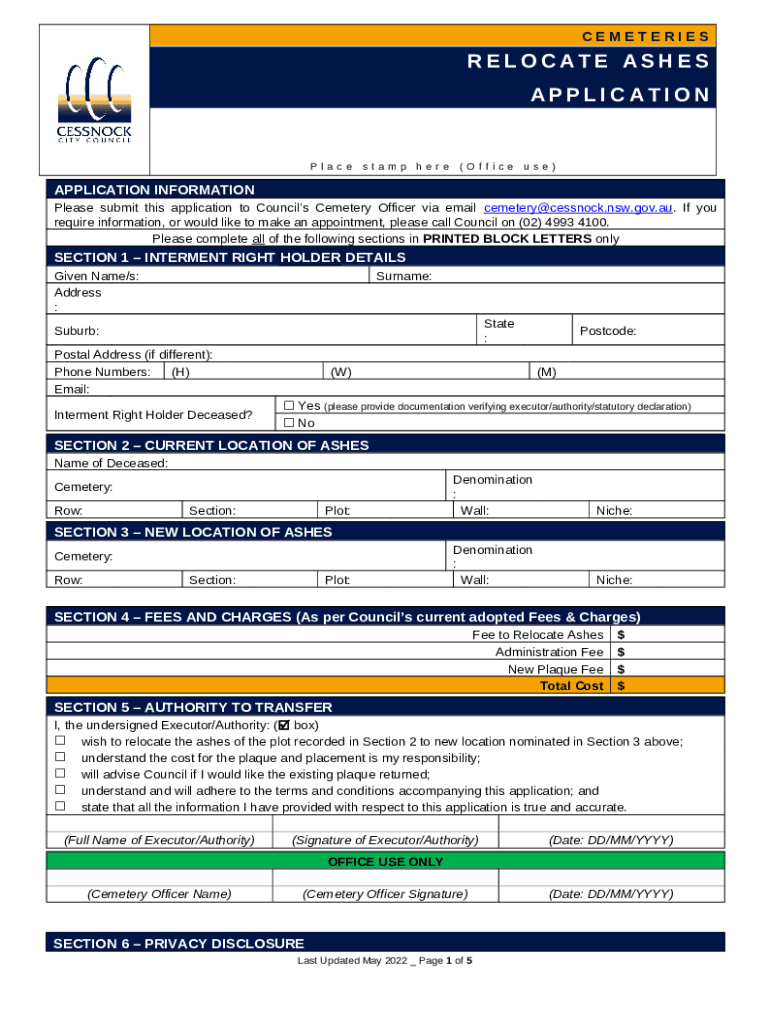 TRANSFER INTERMENT RIGHT APPLICATION - Cessnock City ... Doc Template ...