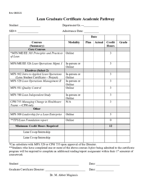 Fillable Online Lean Graduate Certificate Academic Pathway Fax Email ...