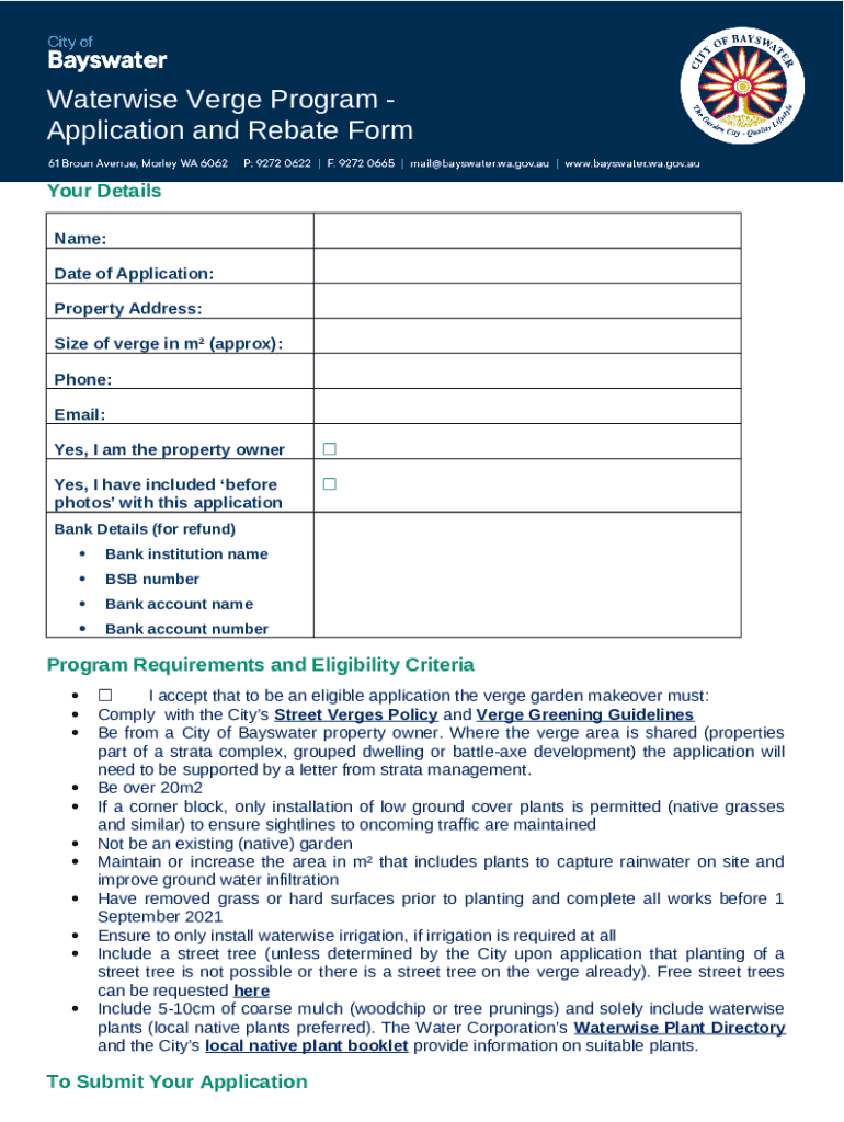 Waterwise-Verge-Program-Application-- ... Doc Template | pdfFiller