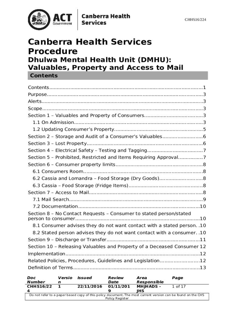 Canberra Health Services Operational Guideline Doc Template | pdfFiller