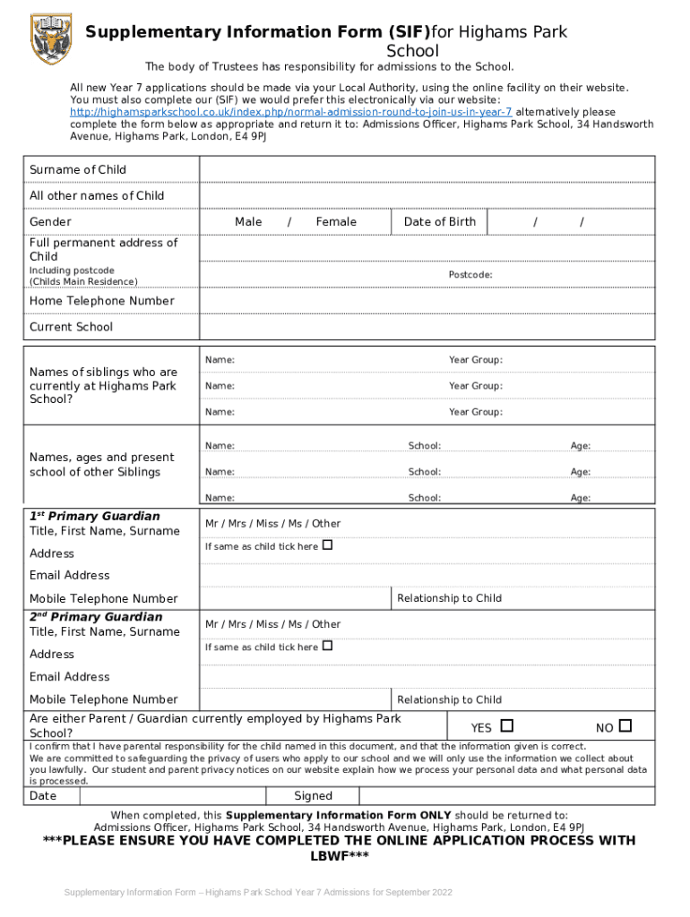 Secondary school supplementary ination s Doc Template | pdfFiller