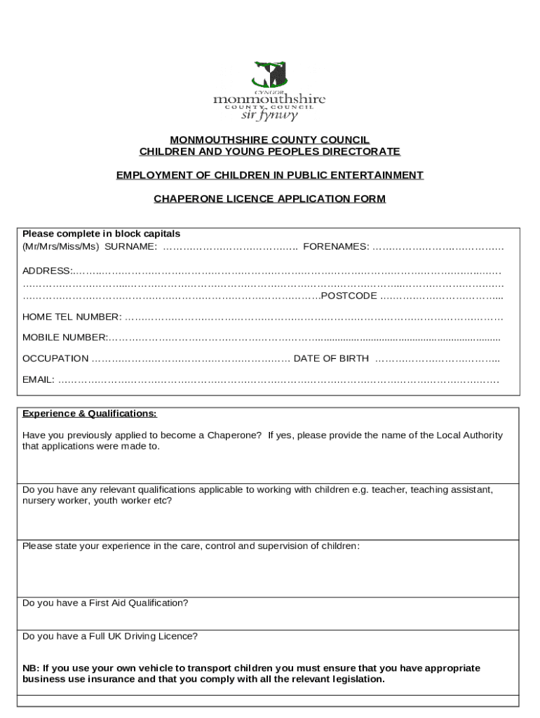 Chaperone application and letter Doc Template | pdfFiller