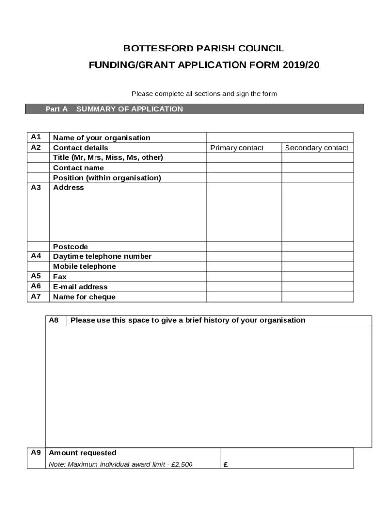funding/grant application 2019/20 Doc Template | pdfFiller