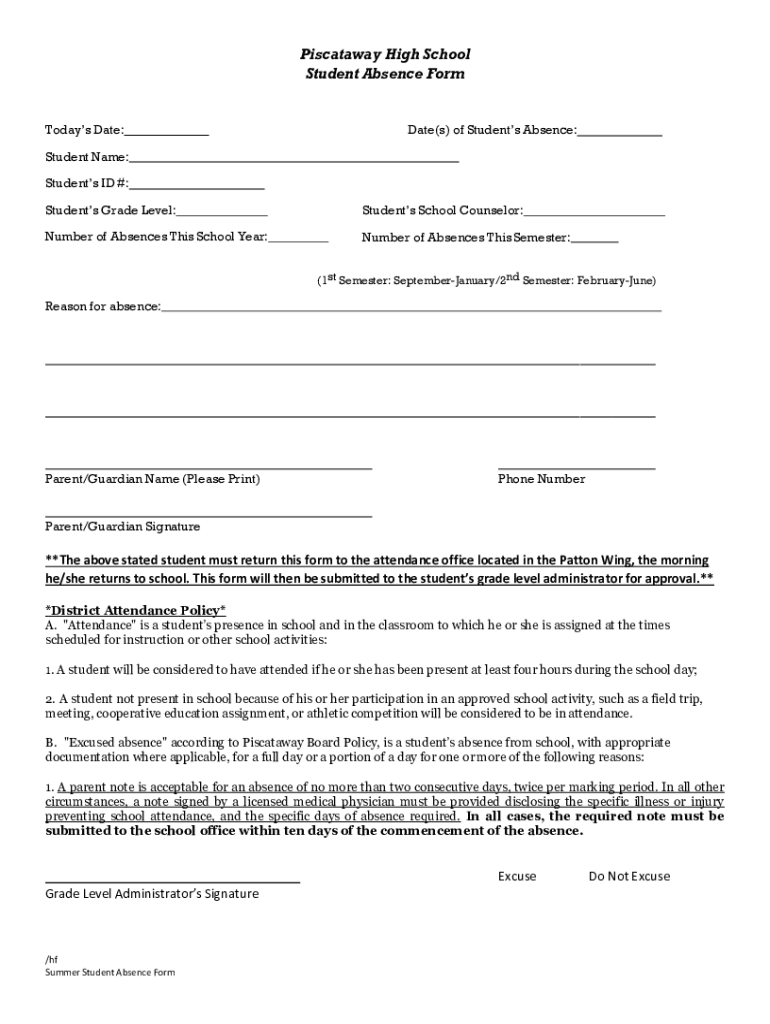 Fillable Online phs piscatawayschools Piscataway High School Student ...